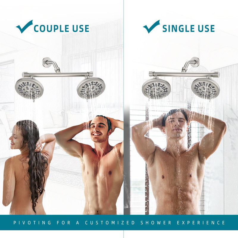 CERYPSA Double Shower Head with Built-in Valve, High Pressure 8 Setting Dual Shower Head Design ...